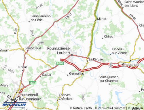 Carte MICHELIN Roumazières-Loubert - ViaMichelin