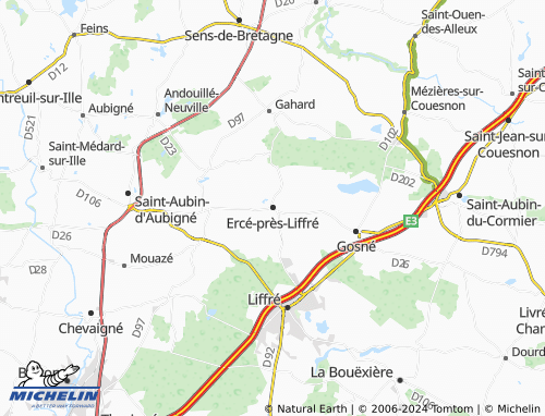 Carte MICHELIN Ercé-près-Liffré - ViaMichelin