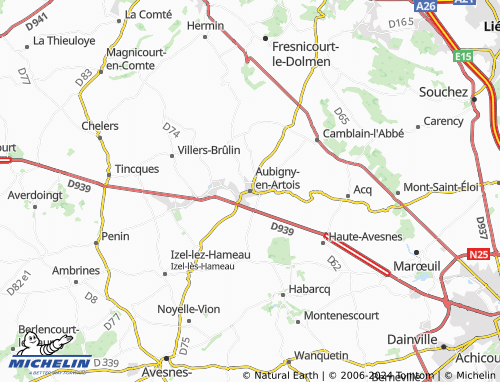 Carte MICHELIN Aubigny-en-Artois - ViaMichelin