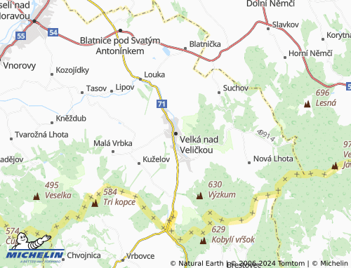 Mapa MICHELIN Velká nad Veličkou - ViaMichelin