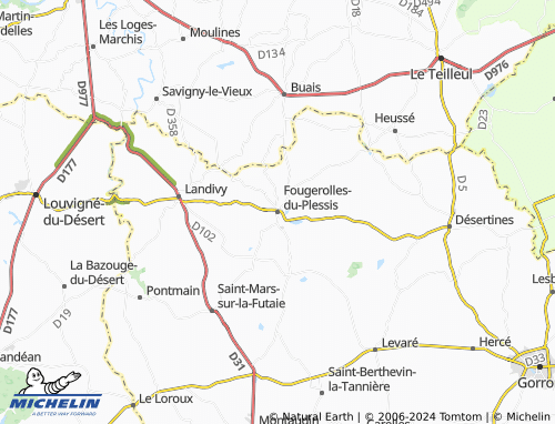 Carte MICHELIN Fougerolles-du-Plessis - ViaMichelin