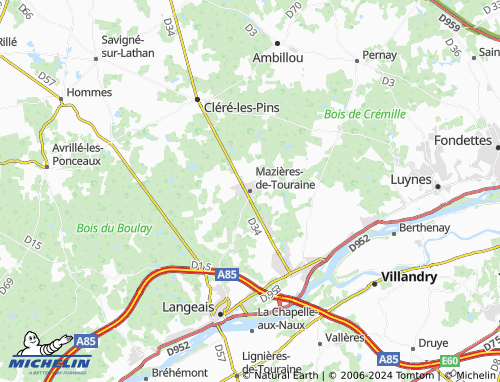 Carte MICHELIN Mazières-de-Touraine - ViaMichelin