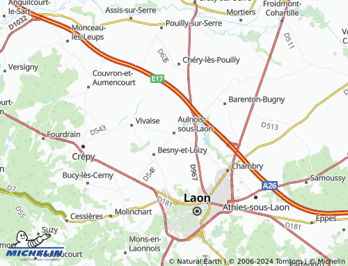 Carte MICHELIN Aulnois-sous-Laon - ViaMichelin