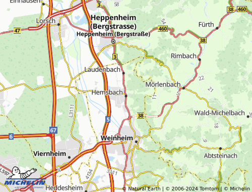 MICHELIN-Landkarte Hemsbach - ViaMichelin