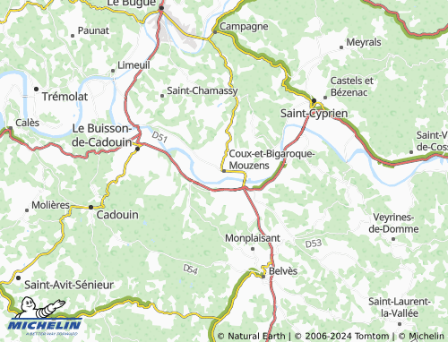 Carte MICHELIN Coux-et-Bigaroque-Mouzens - ViaMichelin