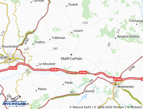 Carte MICHELIN Maël-Carhaix - ViaMichelin