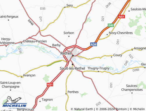 Carte MICHELIN Rethel - ViaMichelin